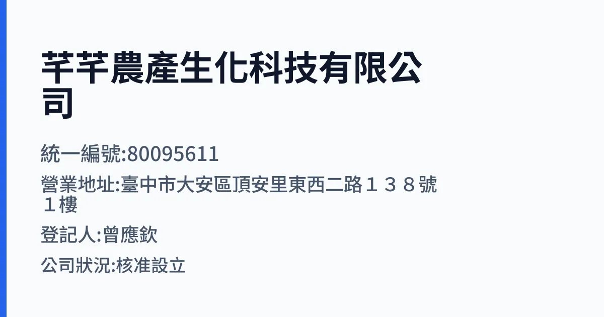 芊芊農產生化科技有限公司 - 統編 80095611(臺中市) 公司登記資料與營業項目詳細圖表