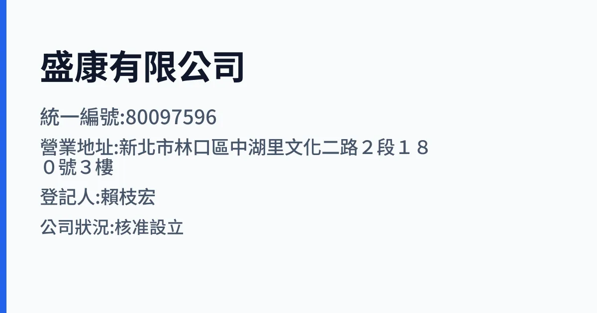 盛康有限公司 - 統編 80097596（新北市） 公司登記資料與營業項目詳細圖表