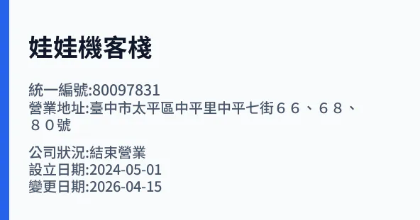 娃娃機客棧的照片-統編 80097831(臺中市) 公司登記資料與營業項目詳細圖表