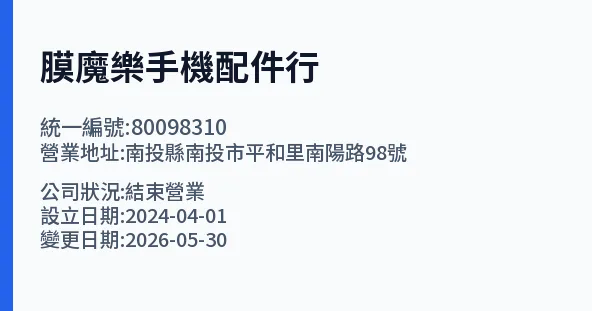 膜魔樂手機配件行的照片-統編 80098310(南投縣) 公司登記資料與營業項目詳細圖表