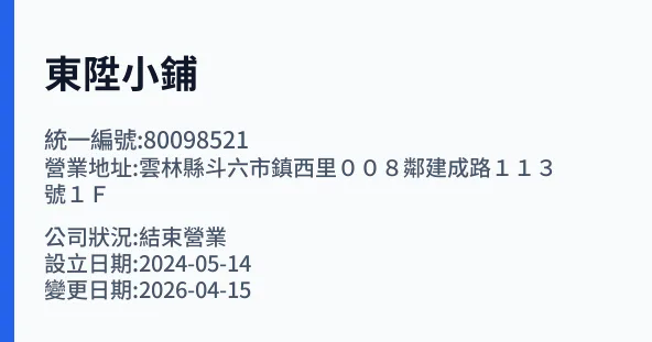 東陞小鋪的照片-統編 80098521(雲林縣) 公司登記資料與營業項目詳細圖表