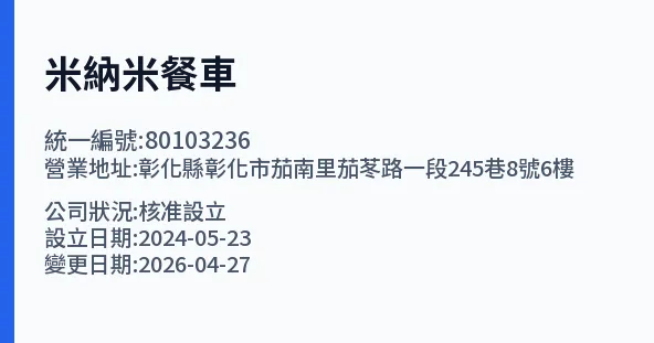 米納米餐車的照片-統編 80103236(彰化縣) 公司登記資料與營業項目詳細圖表