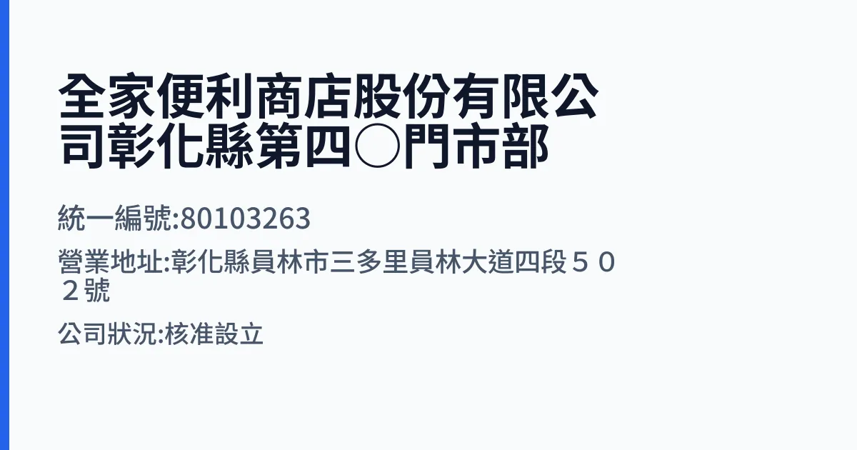 全家便利商店股份有限公司彰化縣第四○門市部 - 統編 80103263（彰化縣） 公司登記資料與營業項目詳細圖表
