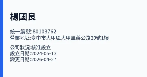 楊國良的照片-統編 80103762(臺中市) 公司登記資料與營業項目詳細圖表
