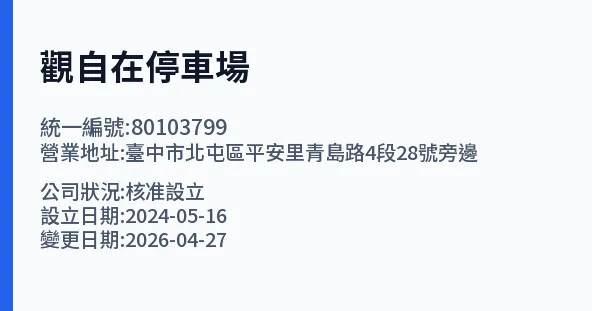 觀自在停車場的照片-統編 80103799(臺中市) 公司登記資料與營業項目詳細圖表
