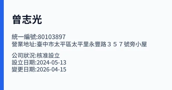 曾志光的照片-統編 80103897(臺中市) 公司登記資料與營業項目詳細圖表