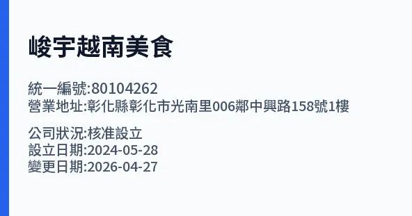 峻宇越南美食的照片-統編 80104262(彰化縣) 公司登記資料與營業項目詳細圖表