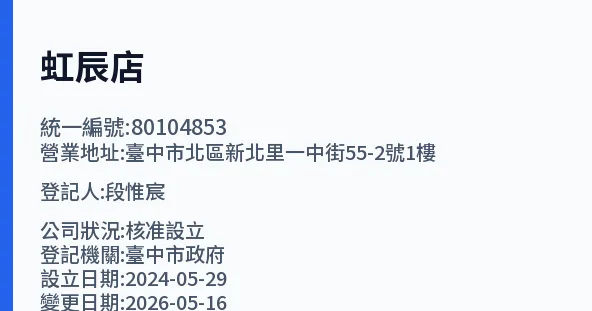 虹辰店的照片-統編 80104853(臺中市) 公司登記資料與營業項目詳細圖表