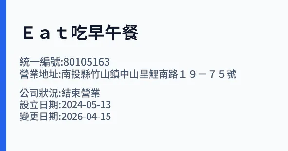 Ｅａｔ吃早午餐的照片-統編 80105163(南投縣) 公司登記資料與營業項目詳細圖表