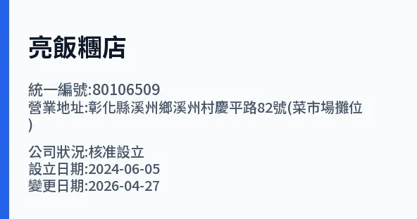 亮飯糰店的照片-統編 80106509(彰化縣) 公司登記資料與營業項目詳細圖表