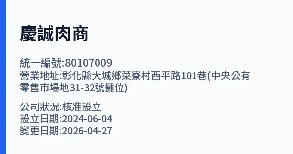 慶誠肉商的照片-統編 80107009(彰化縣) 公司登記資料與營業項目詳細圖表