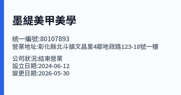 墨緹美甲美學的照片-統編 80107893(彰化縣) 公司登記資料與營業項目詳細圖表
