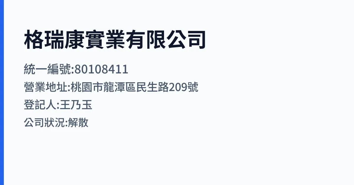 格瑞康實業有限公司 - 統編 80108411(桃園市) 公司登記資料與營業項目詳細圖表
