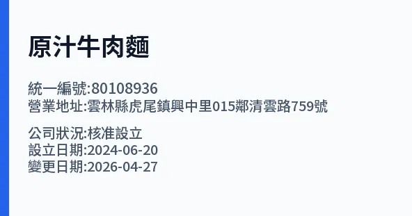 原汁牛肉麵的照片-統編 80108936(雲林縣) 公司登記資料與營業項目詳細圖表