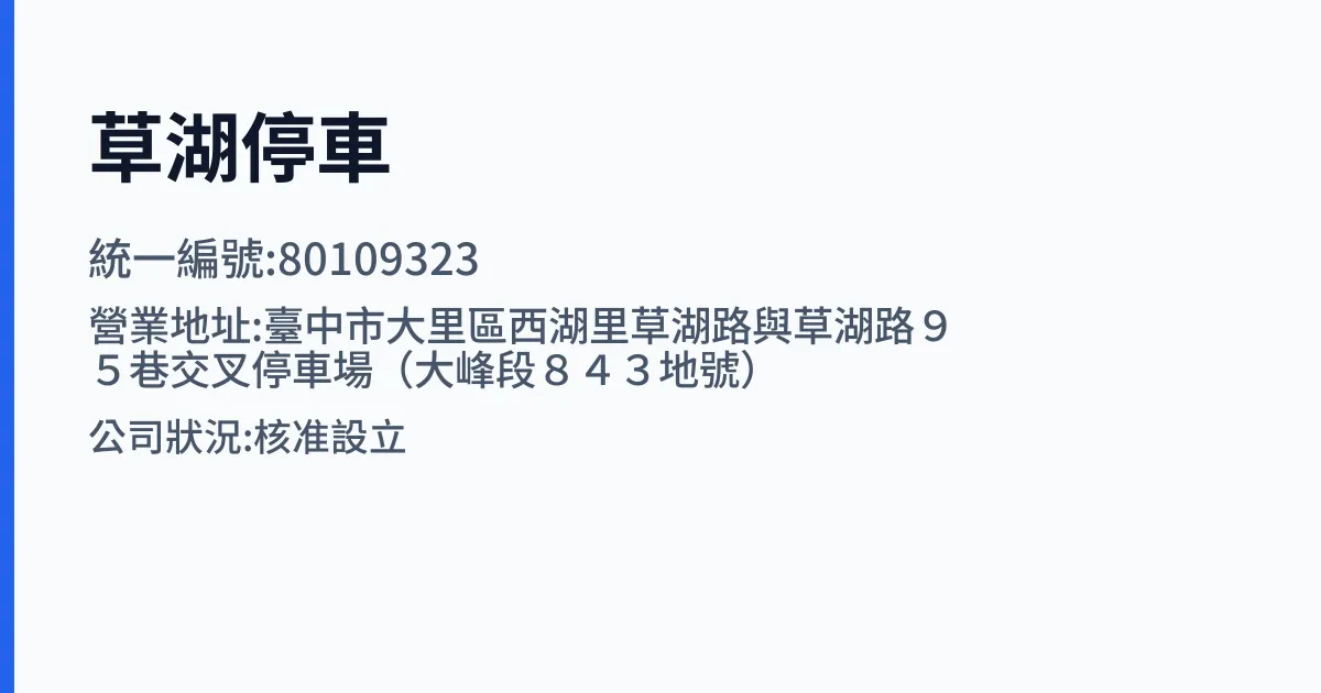 草湖停車 - 統編 80109323(臺中市) 公司登記資料與營業項目詳細圖表