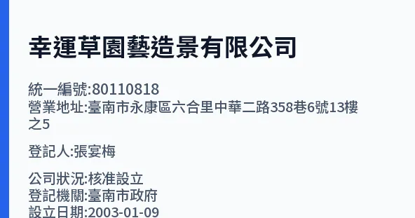 幸運草園藝造景有限公司的照片-統編 80110818(臺南市) 公司登記資料與營業項目詳細圖表