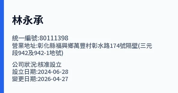 林永承的照片-統編 80111398(彰化縣) 公司登記資料與營業項目詳細圖表