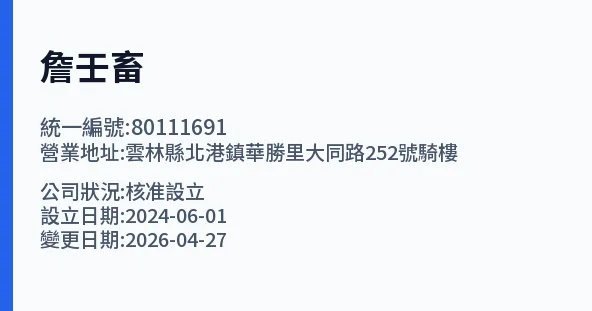 詹壬畜的照片-統編 80111691(雲林縣) 公司登記資料與營業項目詳細圖表