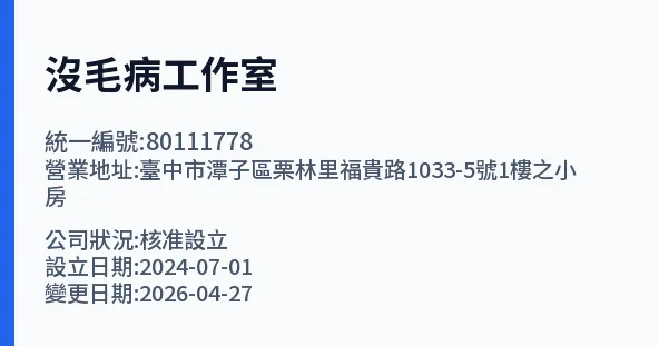 沒毛病工作室的照片-統編 80111778(臺中市) 公司登記資料與營業項目詳細圖表