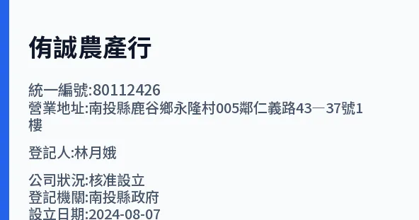 侑誠農產行的照片-統編 80112426(南投縣) 公司登記資料與營業項目詳細圖表