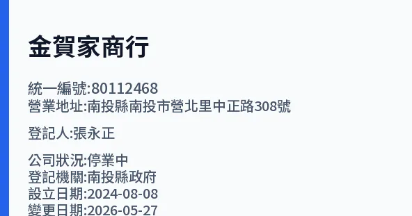 金賀家商行的照片-統編 80112468(南投縣) 公司登記資料與營業項目詳細圖表