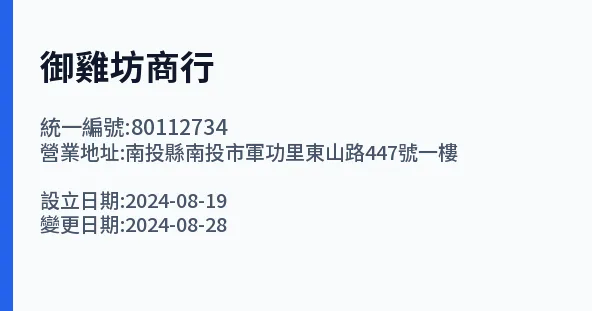 御雞坊商行的照片-統編 80112734(南投縣) 公司登記資料與營業項目詳細圖表