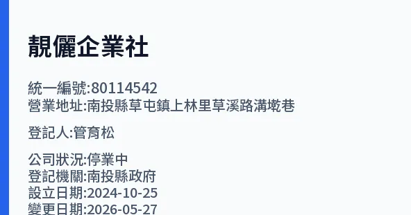 靚儷企業社的照片-統編 80114542(南投縣) 公司登記資料與營業項目詳細圖表