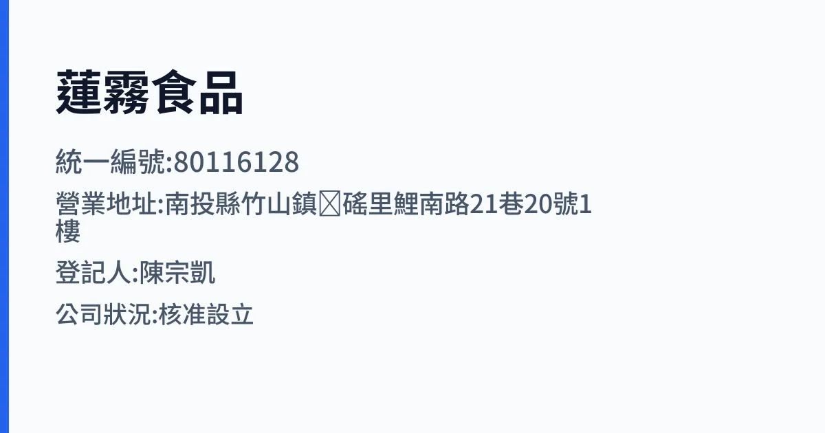 蓮霧食品 - 統編 80116128(南投縣) 公司登記資料與營業項目詳細圖表