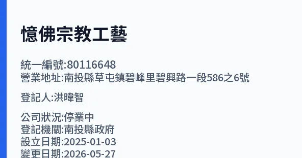 憶佛宗教工藝的照片-統編 80116648(南投縣) 公司登記資料與營業項目詳細圖表