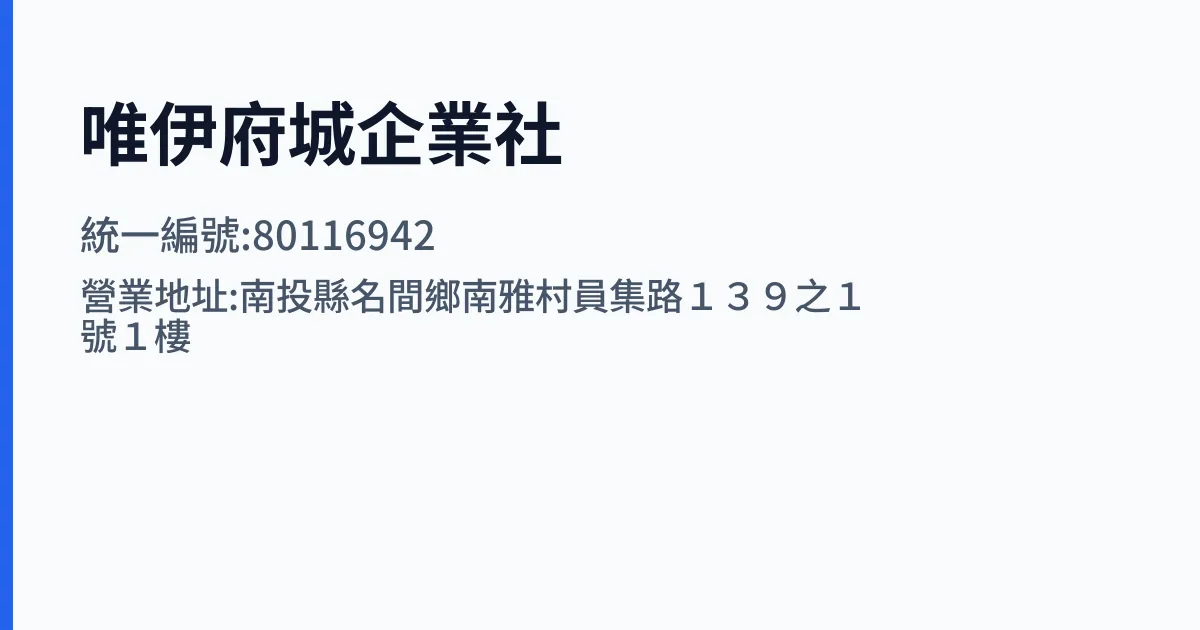 唯伊府城企業社 - 統編 80116942(南投縣) 公司登記資料與營業項目詳細圖表