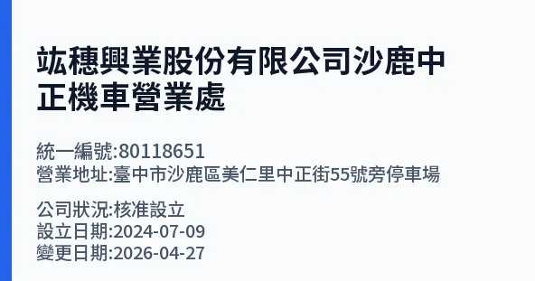 竑穗興業股份有限公司沙鹿中正機車營業處的照片-統編 80118651(臺中市) 公司登記資料與營業項目詳細圖表
