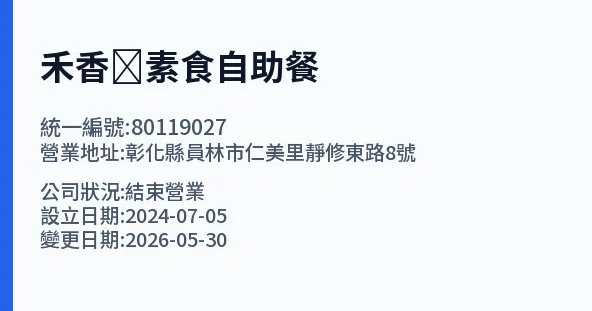 禾香缘素食自助餐的照片-統編 80119027(彰化縣) 公司登記資料與營業項目詳細圖表