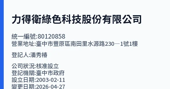 力得衛綠色科技股份有限公司的照片-統編 80120858(臺中市) 公司登記資料與營業項目詳細圖表