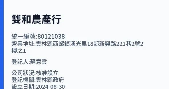 雙和農產行的照片-統編 80121038(雲林縣) 公司登記資料與營業項目詳細圖表