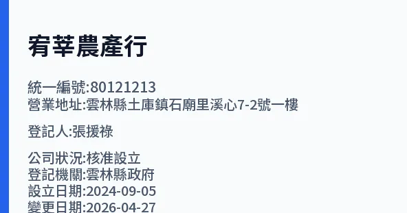 宥莘農產行的照片-統編 80121213(雲林縣) 公司登記資料與營業項目詳細圖表