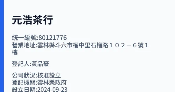 元浩茶行的照片-統編 80121776(雲林縣) 公司登記資料與營業項目詳細圖表