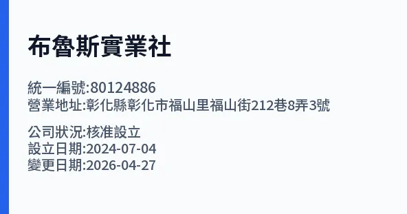 布魯斯實業社的照片-統編 80124886(彰化縣) 公司登記資料與營業項目詳細圖表