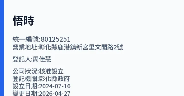 悟時的照片-統編 80125251(彰化縣) 公司登記資料與營業項目詳細圖表