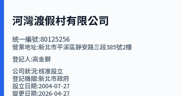 河灣渡假村有限公司的照片-統編 80125256(新北市) 公司登記資料與營業項目詳細圖表