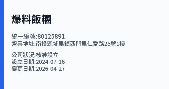 爆料飯糰的照片-統編 80125891(南投縣) 公司登記資料與營業項目詳細圖表