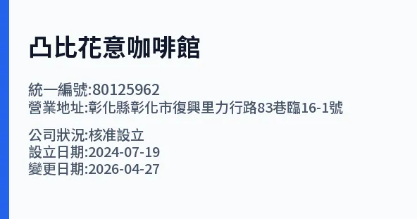 凸比花意咖啡館的照片-統編 80125962(彰化縣) 公司登記資料與營業項目詳細圖表