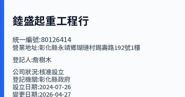 錴盛起重工程行的照片-統編 80126414(彰化縣) 公司登記資料與營業項目詳細圖表