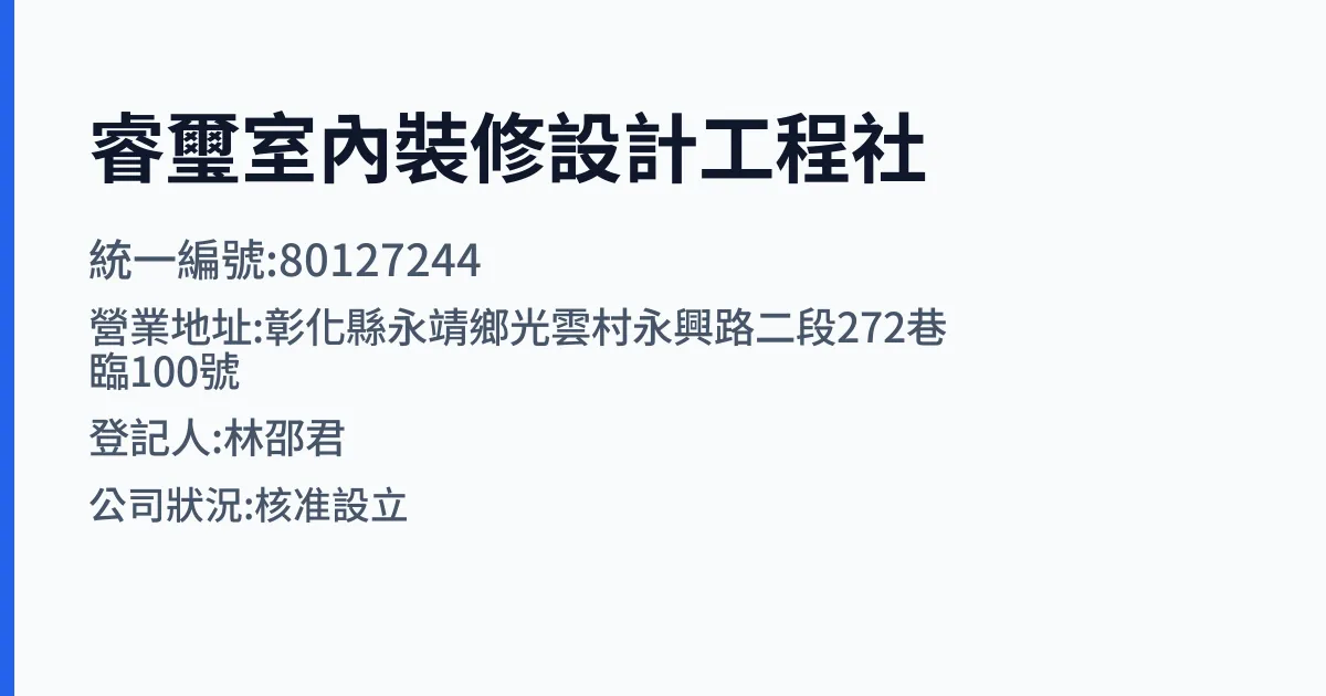 睿璽室內裝修設計工程社 - 統編 80127244(彰化縣) 公司登記資料與營業項目詳細圖表