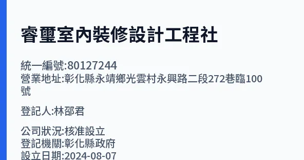 睿璽室內裝修設計工程社的照片-統編 80127244(彰化縣) 公司登記資料與營業項目詳細圖表