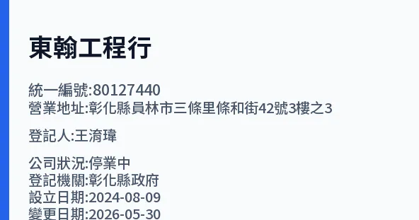 東翰工程行的照片-統編 80127440(彰化縣) 公司登記資料與營業項目詳細圖表