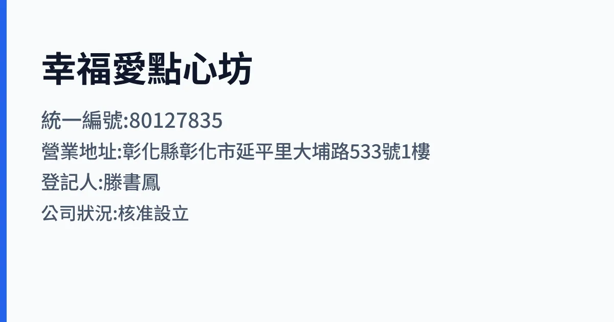 幸福愛點心坊 - 統編 80127835(彰化縣) 公司登記資料與營業項目詳細圖表
