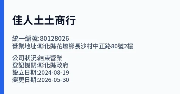 佳人土土商行的照片-統編 80128026(彰化縣) 公司登記資料與營業項目詳細圖表