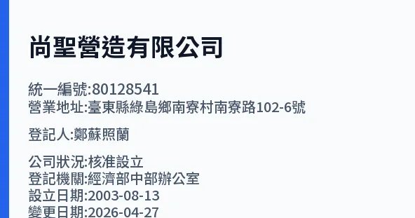 尚聖營造有限公司的照片-統編 80128541(臺東縣) 公司登記資料與營業項目詳細圖表