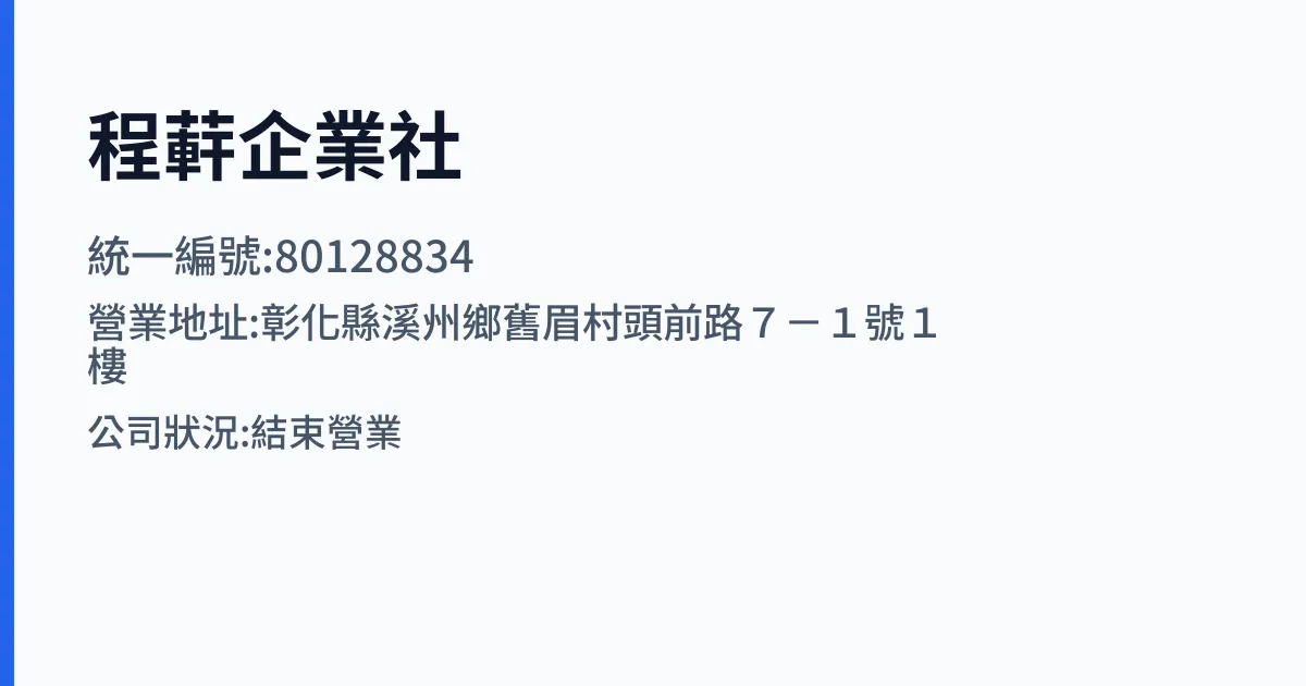 程蓒企業社 - 統編 80128834(彰化縣) 公司登記資料與營業項目詳細圖表