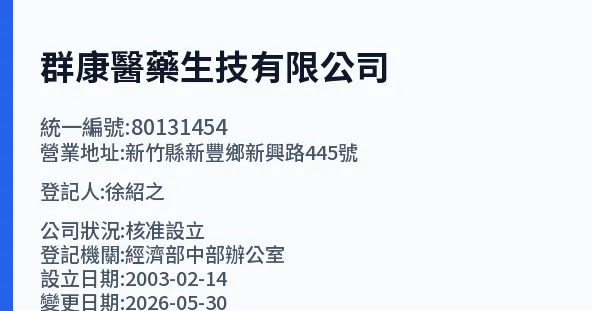 群康醫藥生技有限公司的照片-統編 80131454(新竹縣) 公司登記資料與營業項目詳細圖表
